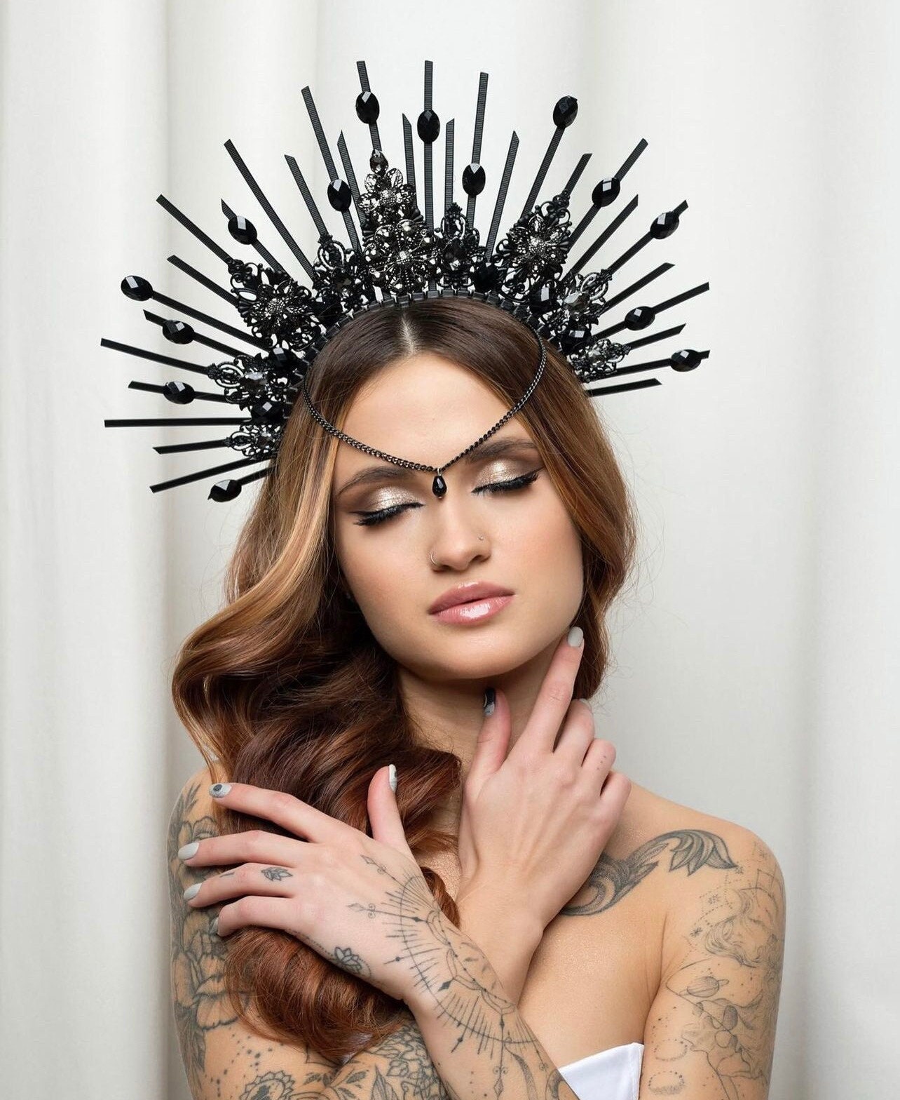 Gothic Crown, Black Halo Crown Headband, Black Crystal Crown, Black ...