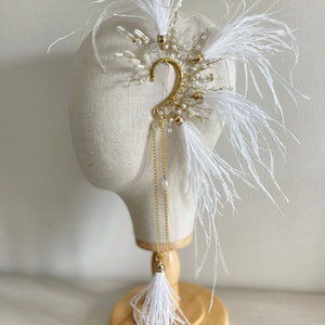 Bridal Feather Ear Cuff , Festival and Wedding Hair Feather, Natural Ostrich Feathers, Burning ...
