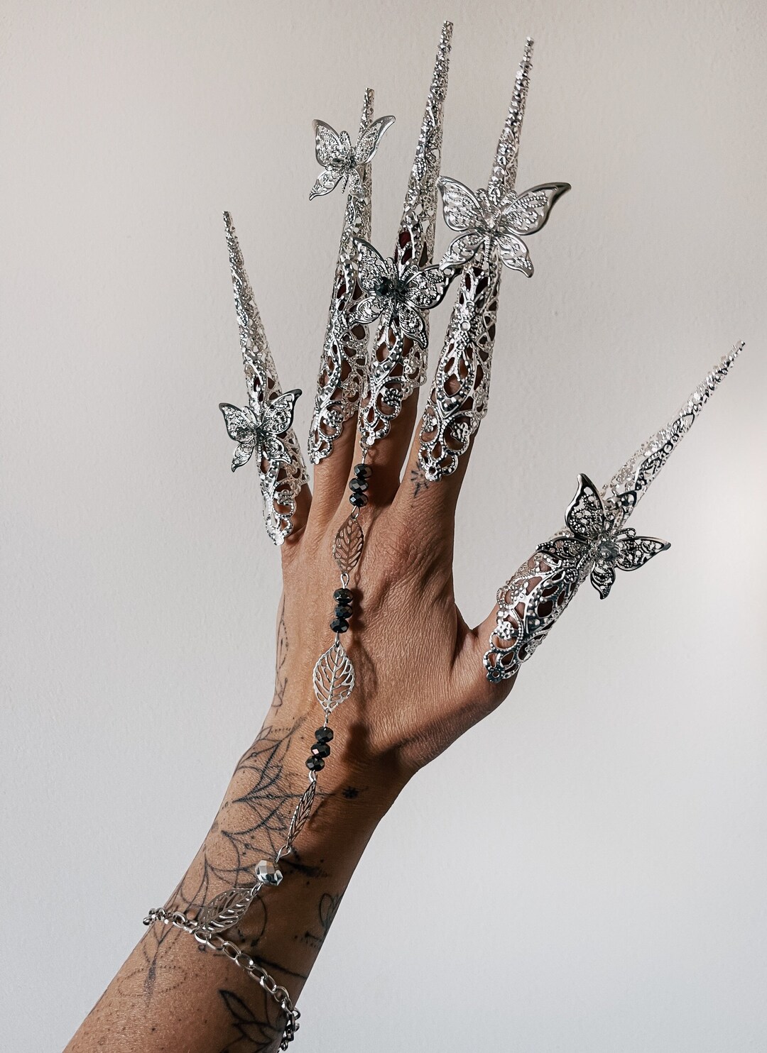 Silver Finger Claws Armor Rings Fairy Gothic Cosplay Bracelet Sugar ...