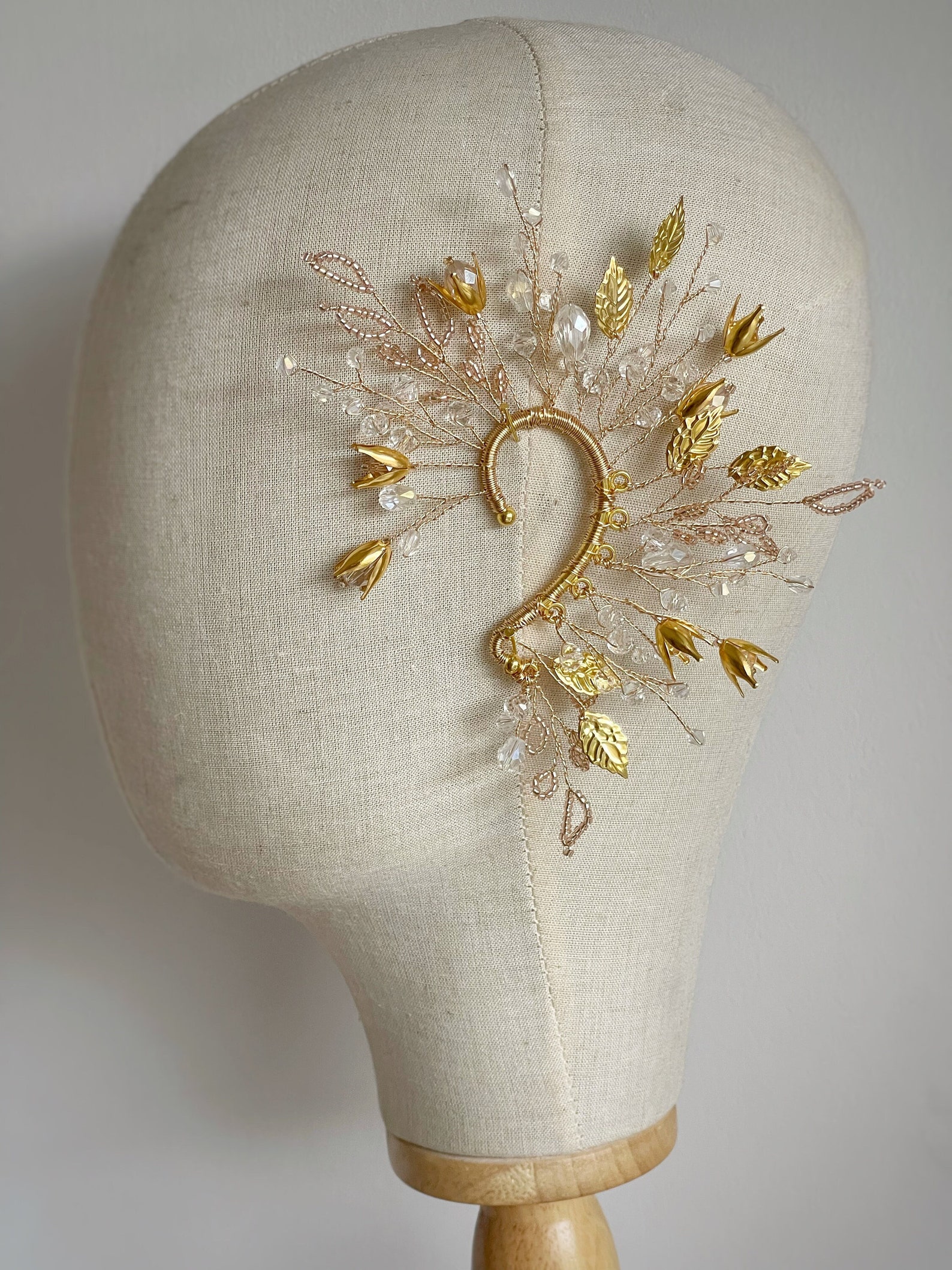 Wedding Ear Cuff Earrings, Gold Flowers Ear Cuff Earring, Fairy Ear ...