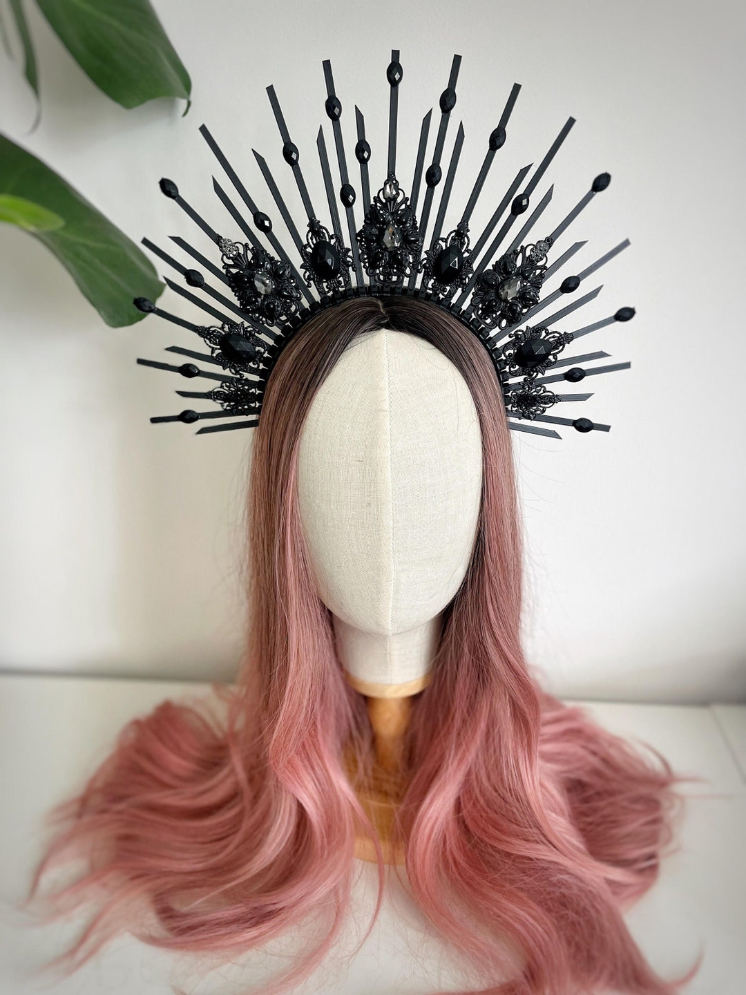 Black Crown, Gothic Headpiece, Halo Crown, Goddess Crown, Witch Crown ...