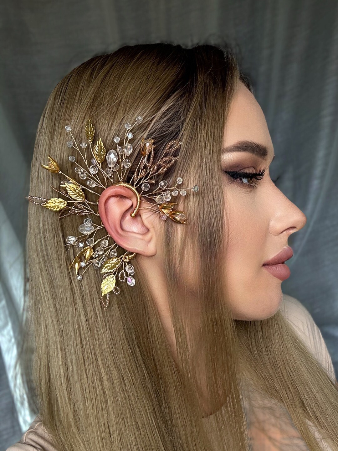 Gold Leaf Ear Cuff, Floral Ear Cuff, Bridal Ear Cuff No Piercing, Ear ...