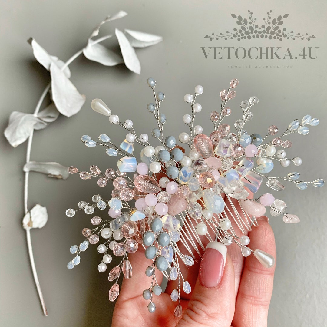 Moonstone Bridal Hair Comb Set Something Blue Jewelry Set - Etsy