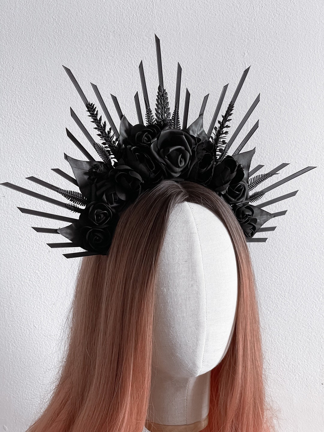 Gothic Halo Crown Black Crown Flower Headband Witch Crown Black Halo ...
