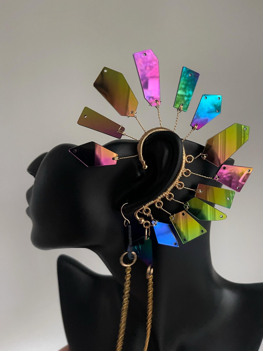 Rainbow Ear Cuff, Colorful Earrings, Fairy Ear Cuffs, Dragon Ear Cuff ...