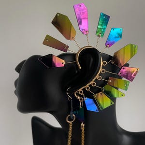 Rainbow Ear Cuff, Colorful Earrings, Fairy Ear Cuffs, Dragon Ear Cuff ...