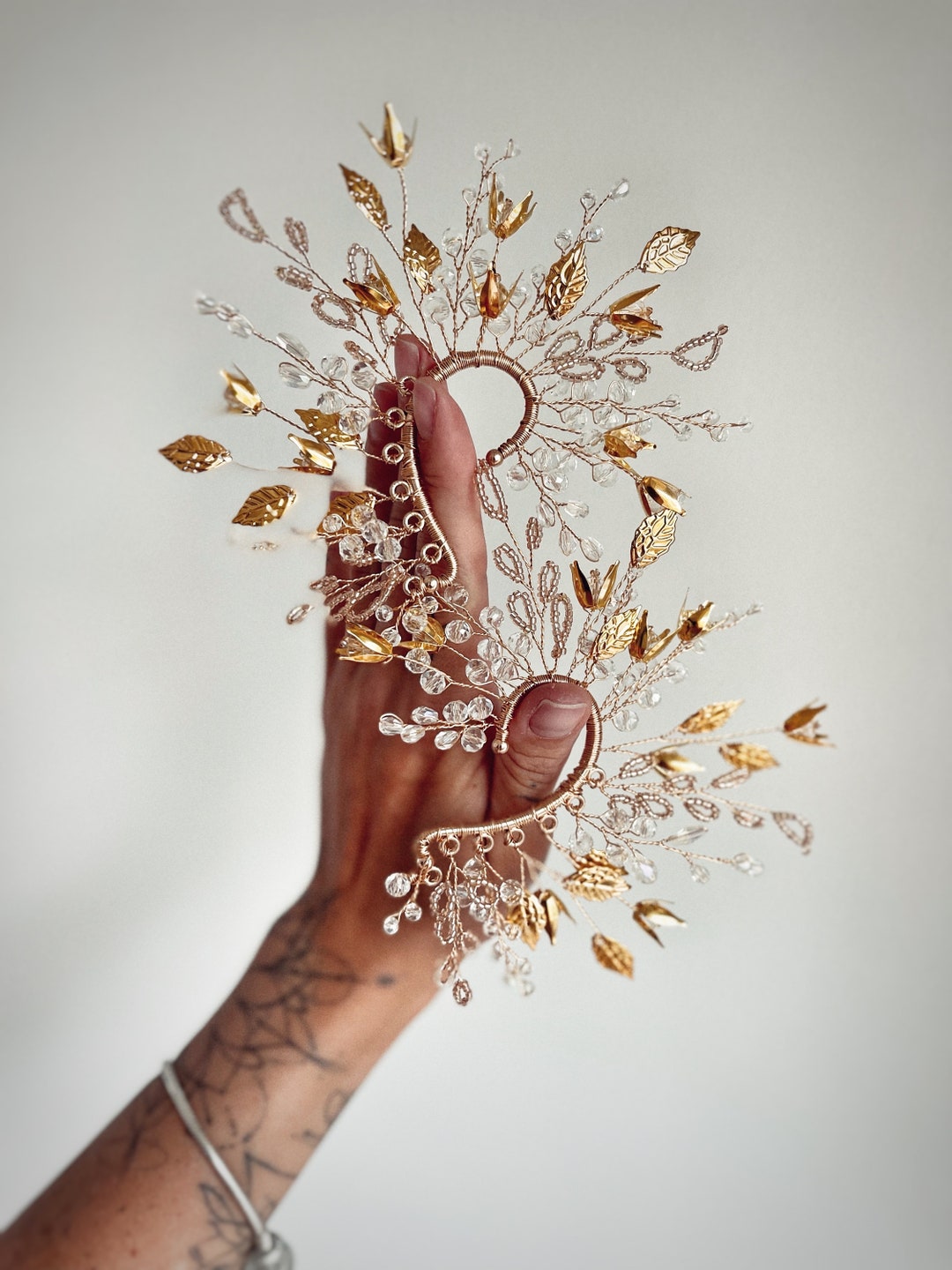 Wedding Ear Cuff Earrings, Gold Flowers Ear Cuff Earring, Fairy Ear ...