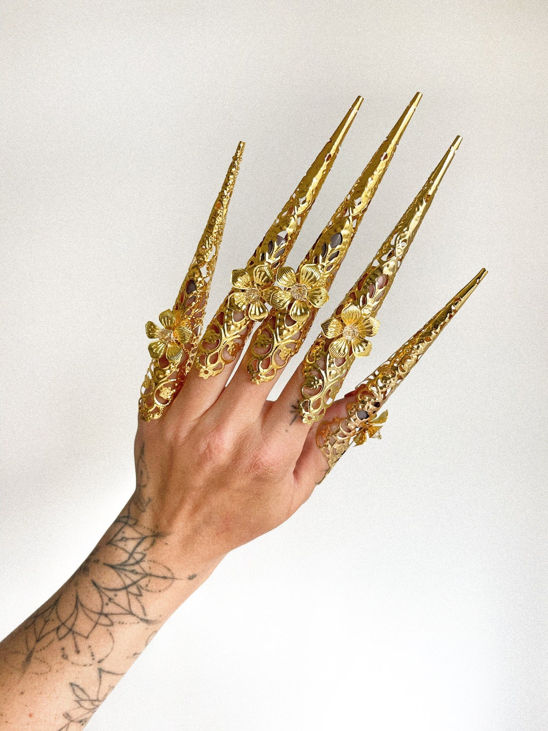 Gold Finger Claws Armor Rings Fairy Gothic Cosplay Bracelet Sugar Skull ...