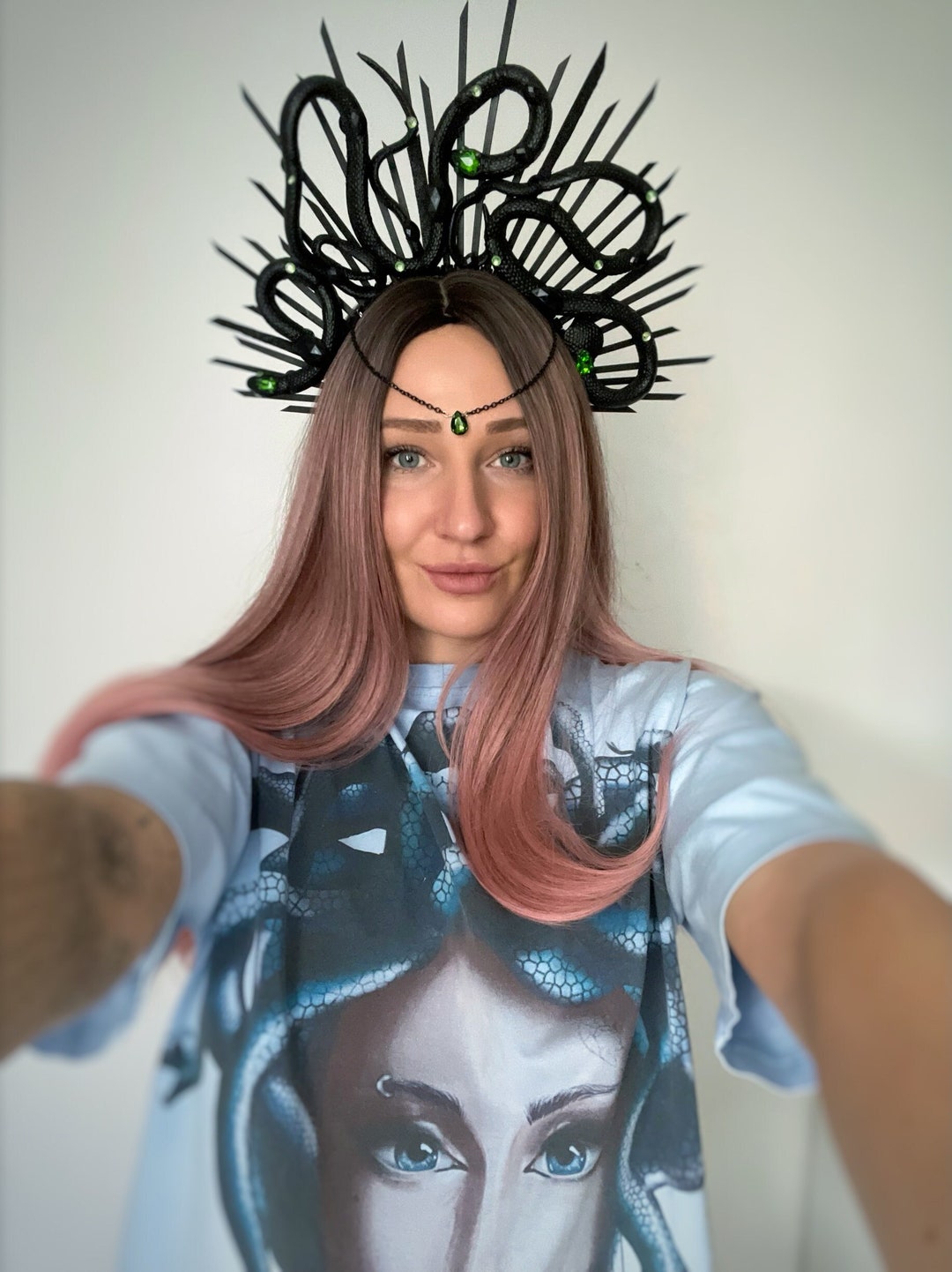 Medusa Crown, Black Medusa Headpiece, Snake Green Crystal Halo Crown ...