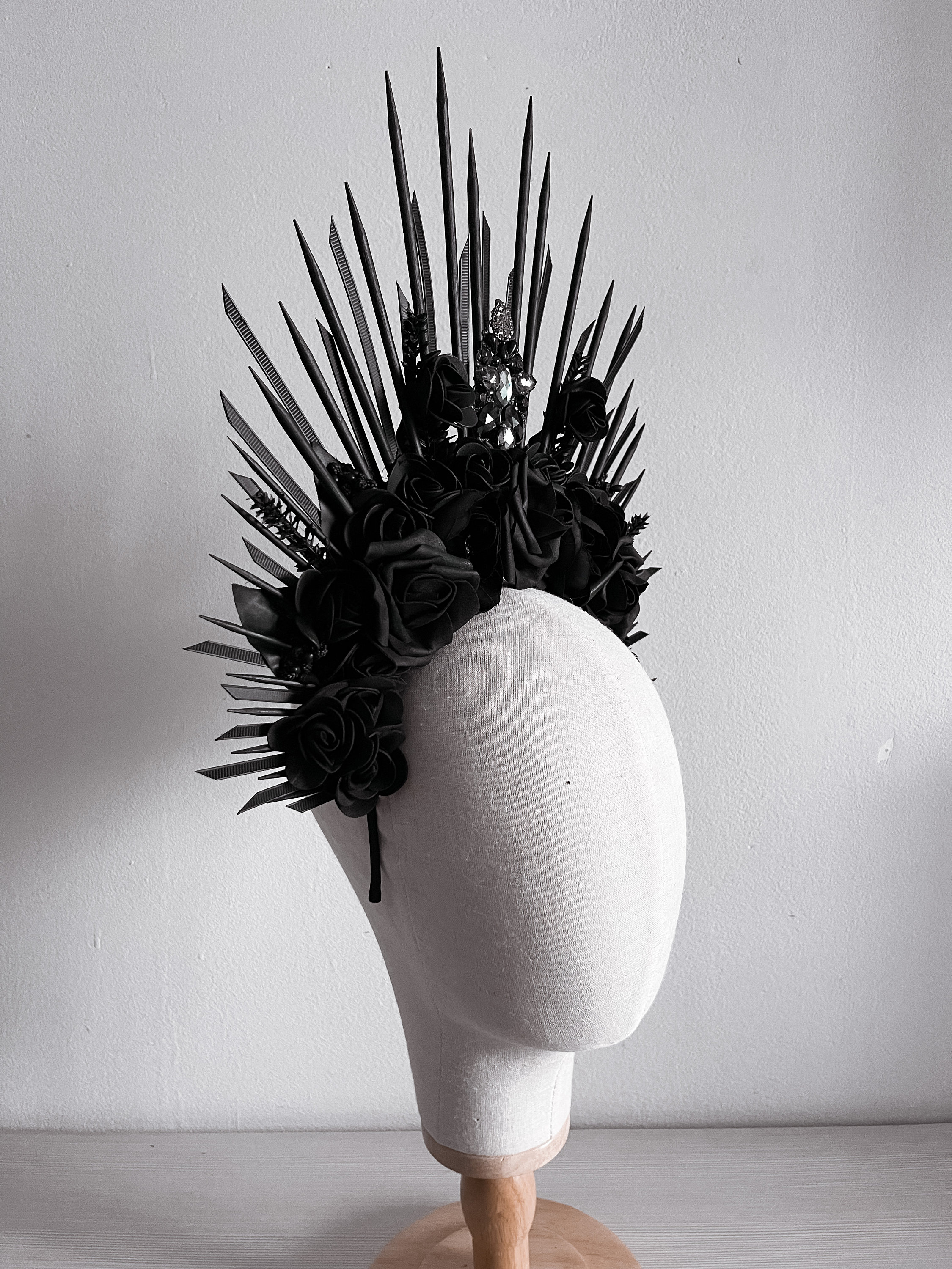 Gothic Wedding Halo Crown Headband, Black Roses Headdress, Pagan Crown ...