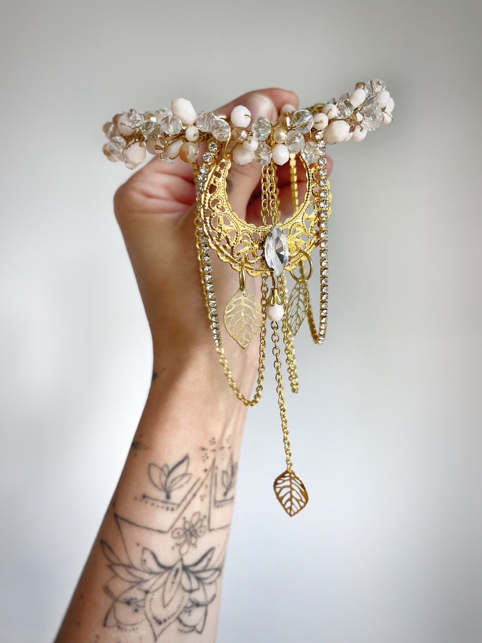 Gold Celestial Arm Cuff: Beaded Crystal Upper Arm Band, Moon Bridal ...