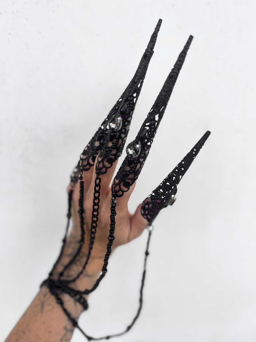 Black Finger Claws Bracelet, Gothic Claw Rings, Witch Nail Claws ...