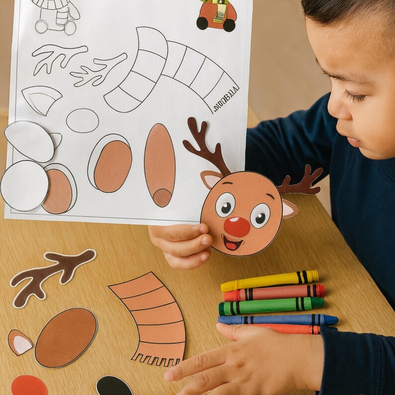 Build a Reindeer Holiday Craft Printable Activity Pages Instant ...