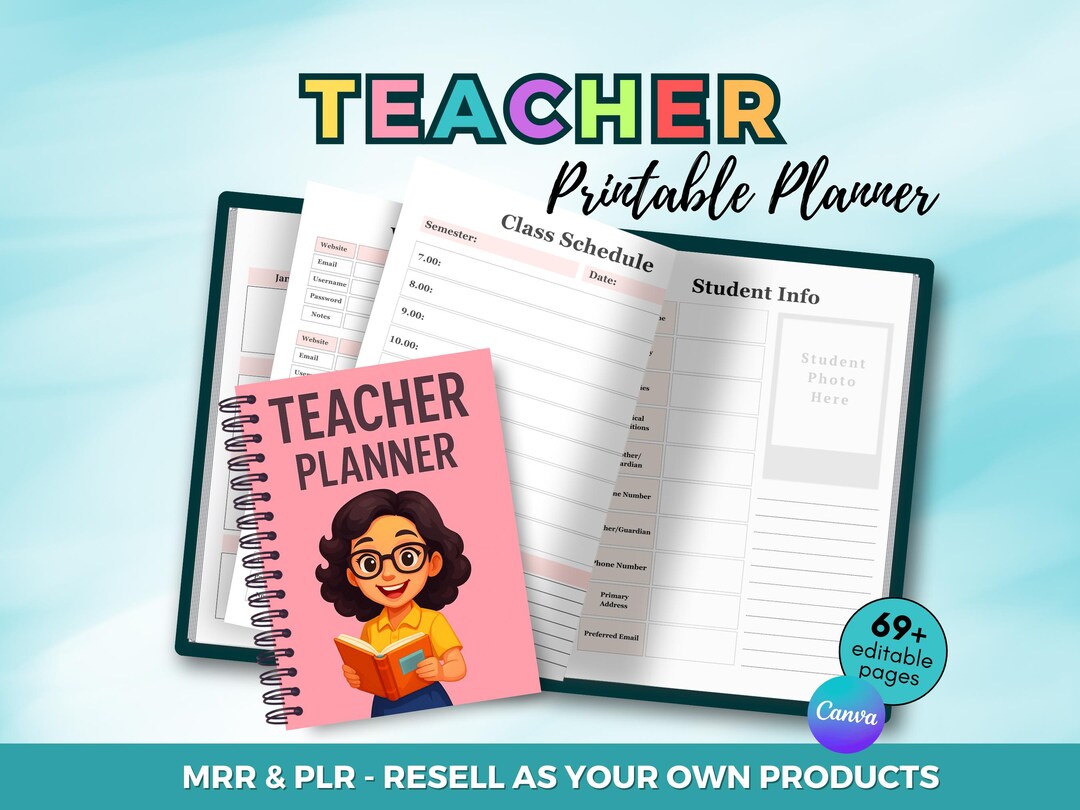 69-page Teacher Planner Printable | Lesson Plans, Class Info ...
