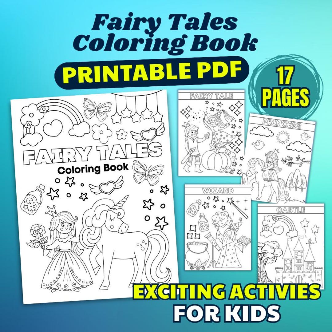 Printable Fairy Tale Coloring Pages for Kids, 17 Page PDF, Unicorn ...