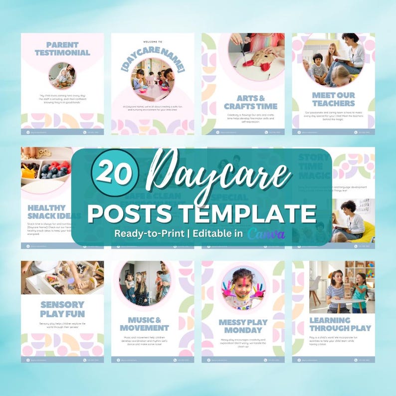 Daycare Social Media Instagram Templates 20 Editable Posts Digital ...