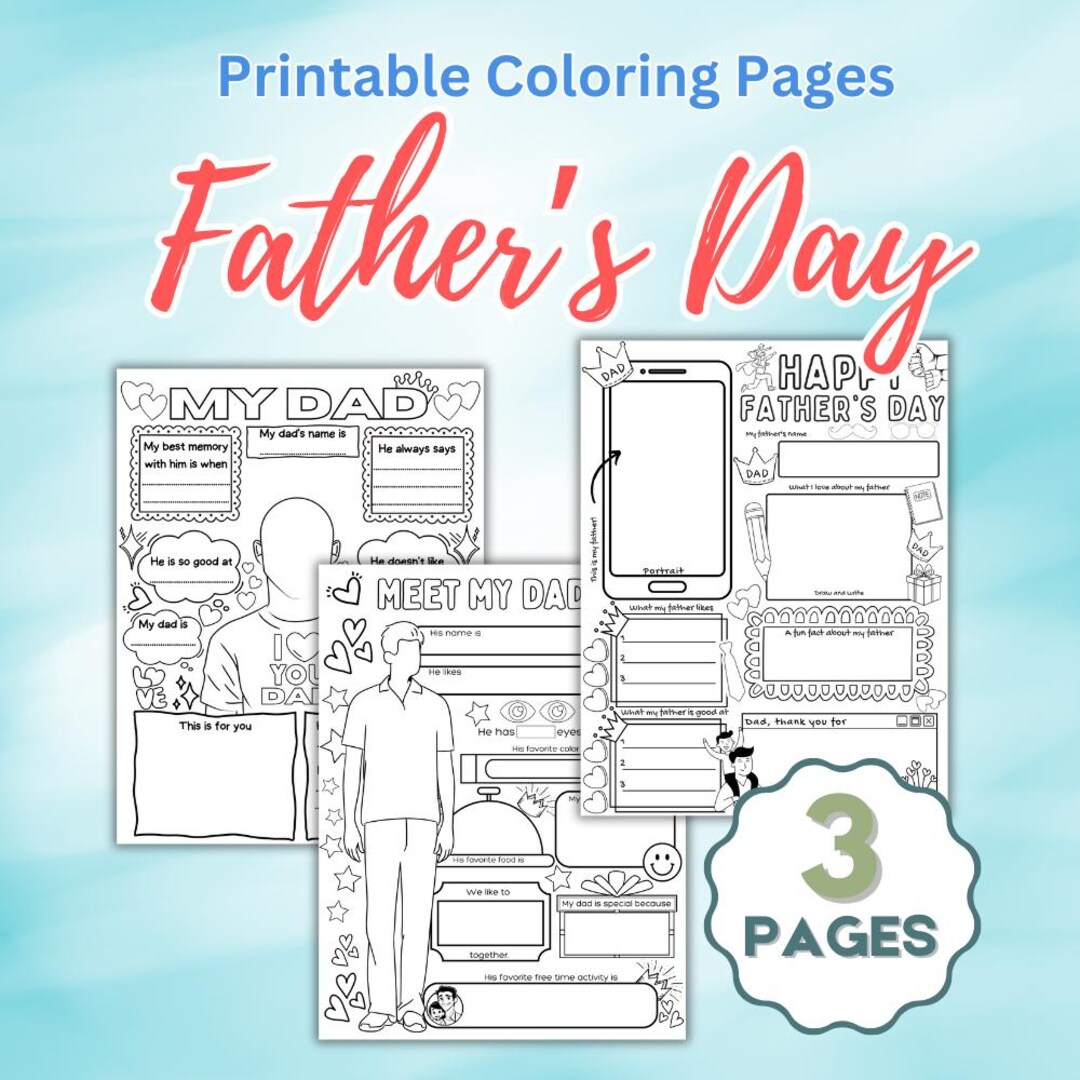 Father's Day Coloring Pages Fun Kids Activity Digital Download - Etsy