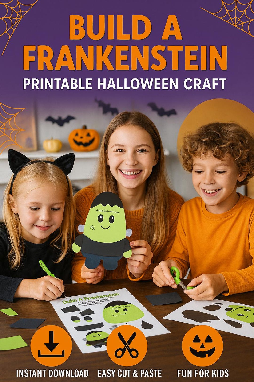 Frankenstein Cut and Paste Craft: Halloween Kids Activity (PDF & Canva ...