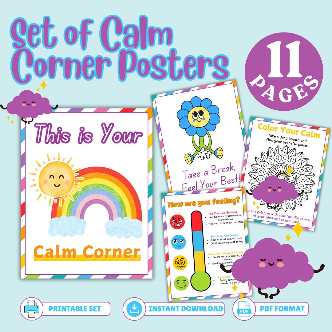 Calm Corner Poster Set 11 Page Printable Feelings Chart Coping Skills ...