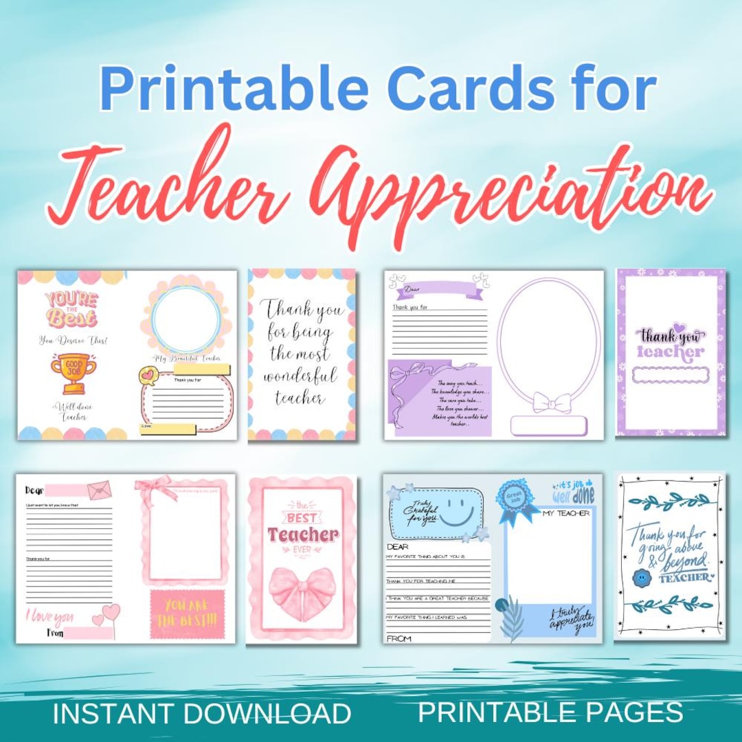 Teacher Appreciation Thank You Card: Printable DIY Note (instant ...