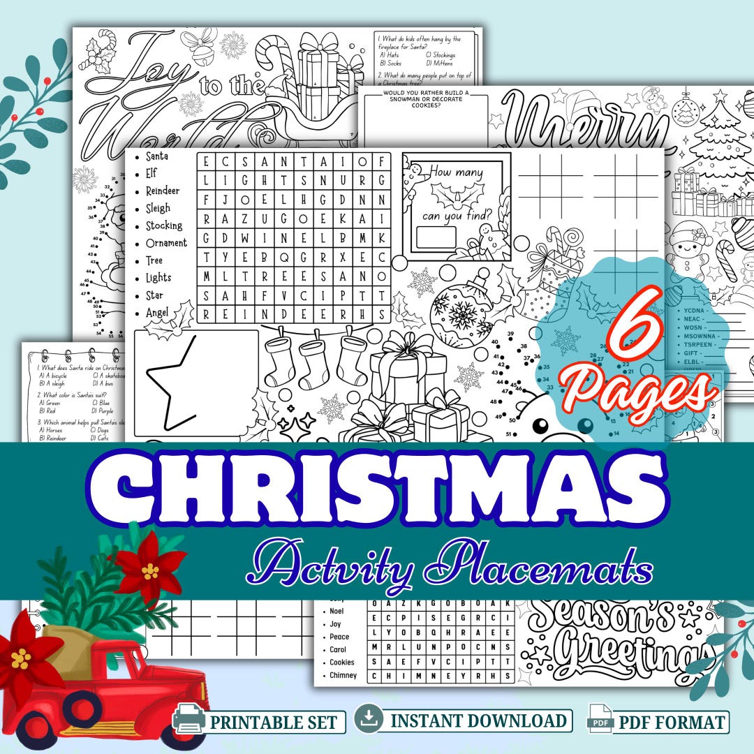 Christmas Placemats Holiday Printable Activity for Kids Instant ...