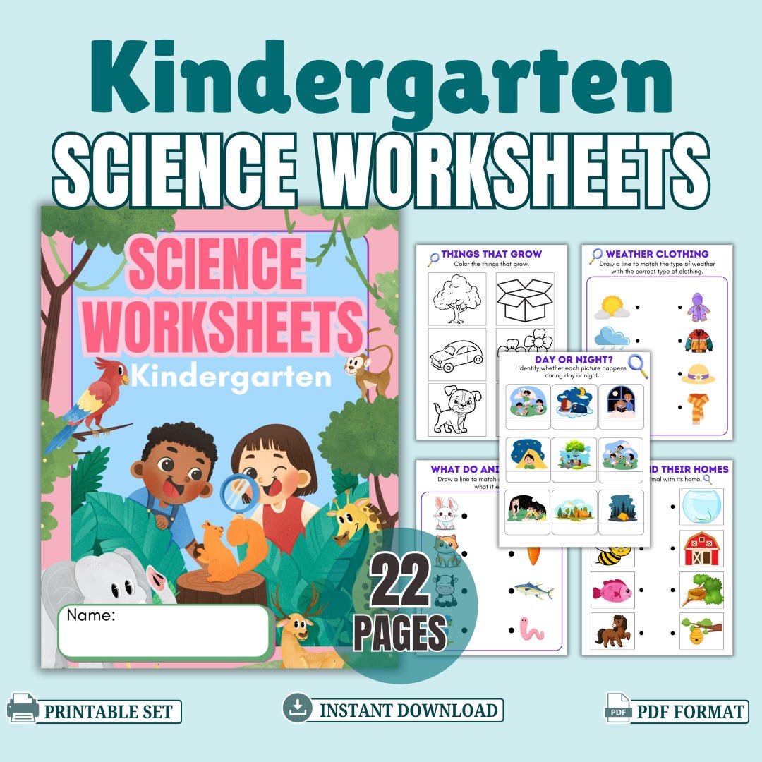 Kindergarten Science Activity Bundle Educational Worksheet Pack Digital ...