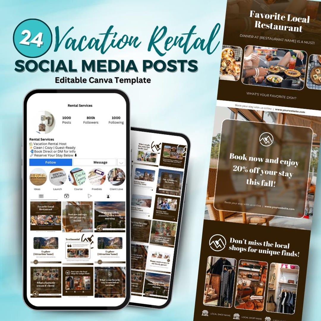 Rental Property Social Media Posts Airbnb Canva Templates for Vacation ...