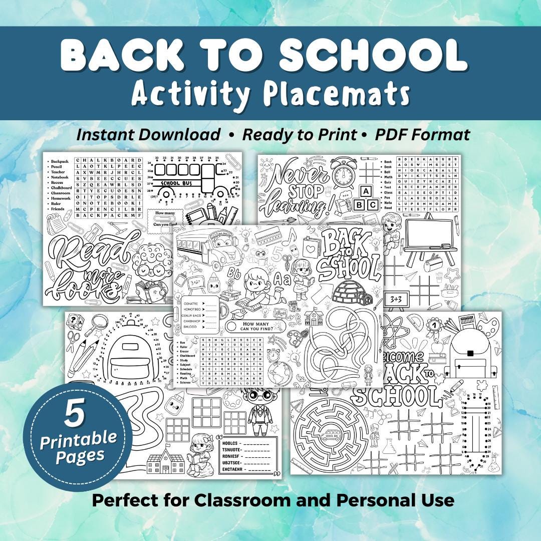 Back to School Activity Placemats: Coloring Pages, Mazes (printable PDF ...