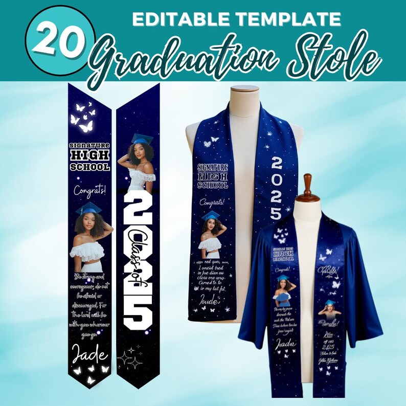 Custom Graduation Stole Template 2025: Editable Design (digital ...