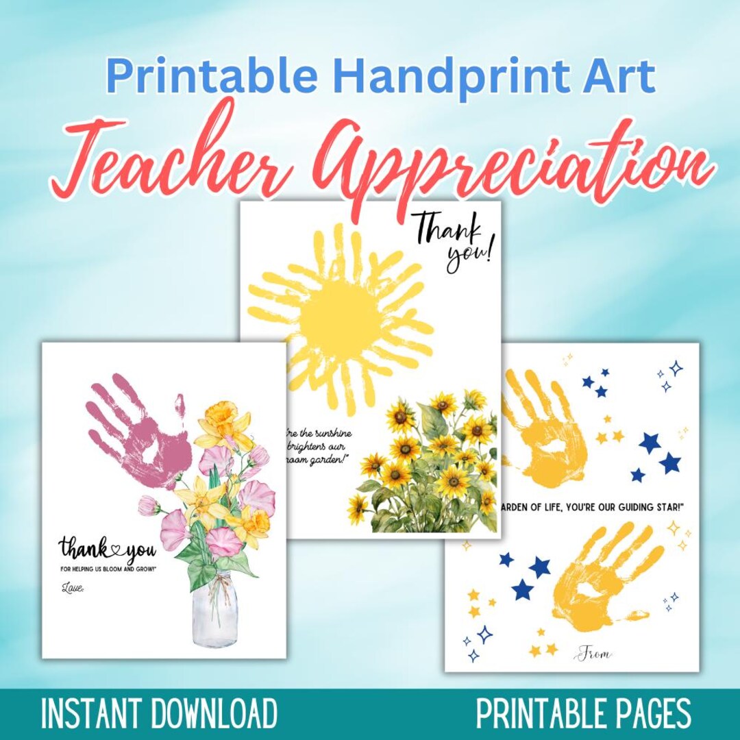 Teacher Appreciation Handprint Art: DIY Keepsake Gift (instant Download ...