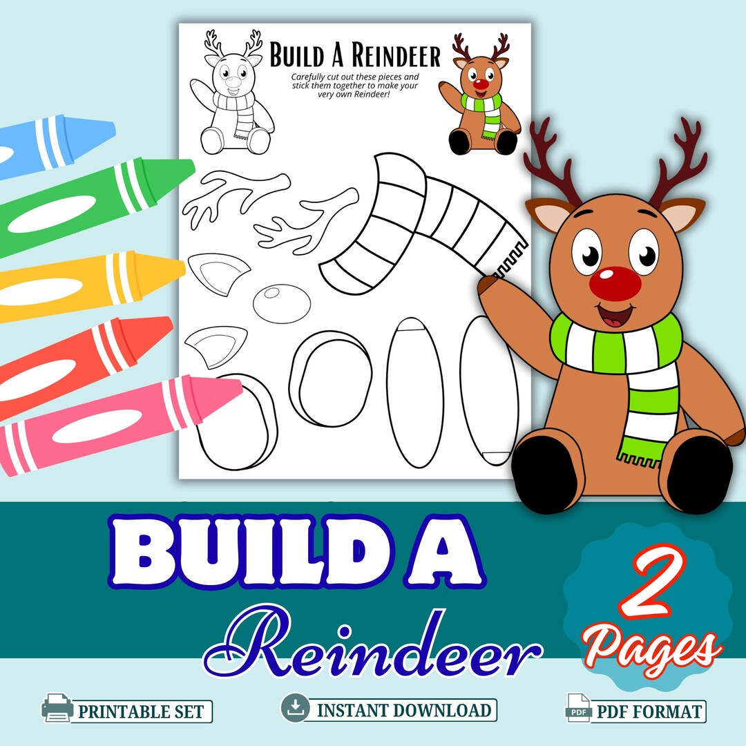 Build a Reindeer Holiday Craft Printable Activity Pages Instant ...