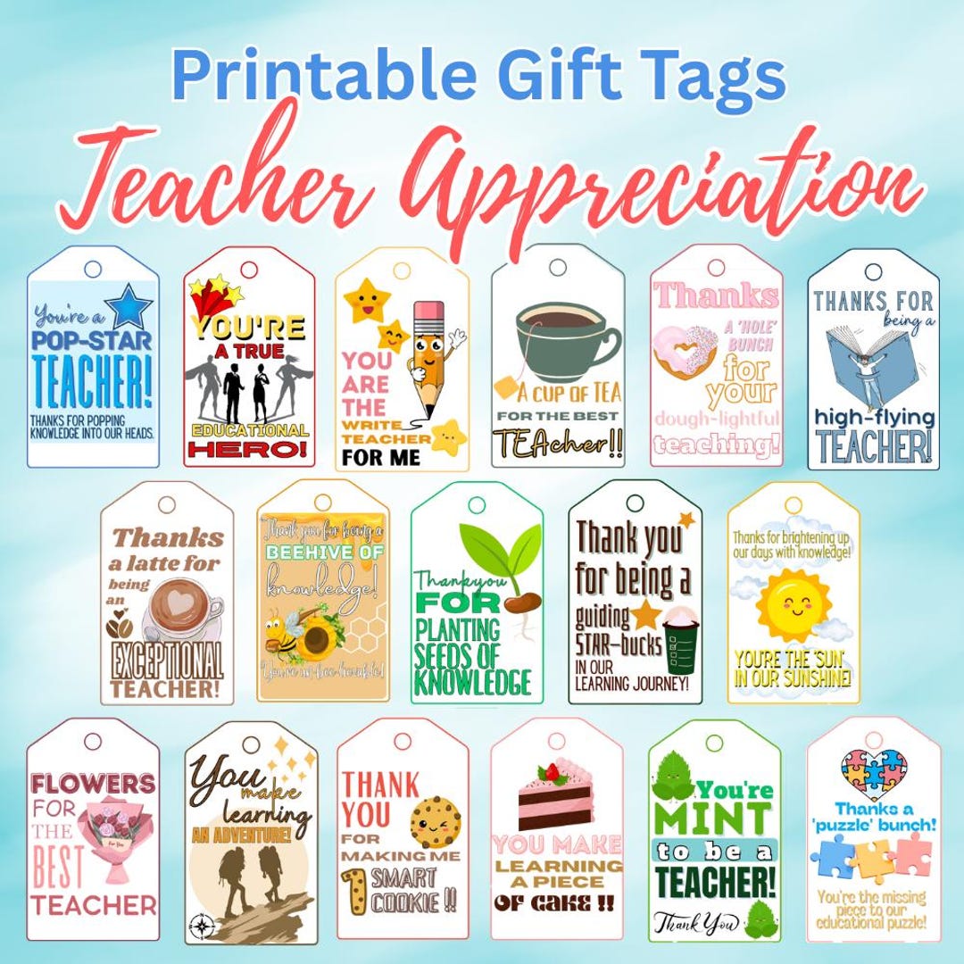 Teacher Printable Gift Tags, Thank You Teacher Gift Tags, PDF Labels ...