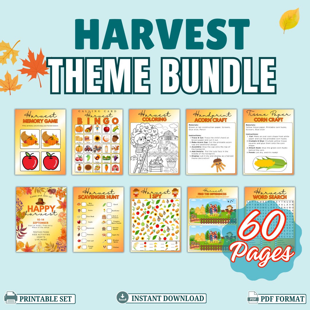 Harvest Theme Fall Printables Bundle Classroom Activities Party Games ...