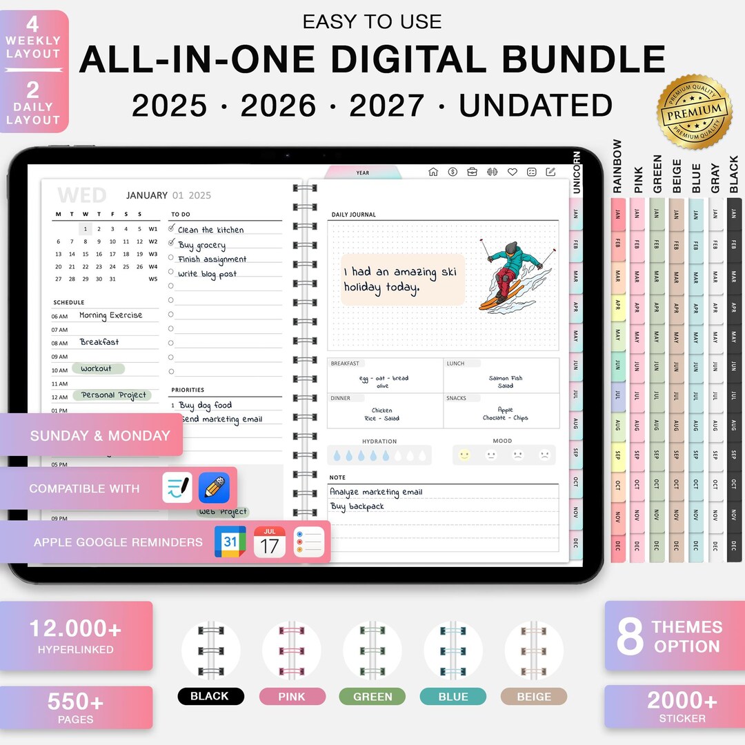 Premium Digital Planner Bundle 2025 2026 2027 and Undated, ADHD Planner ...