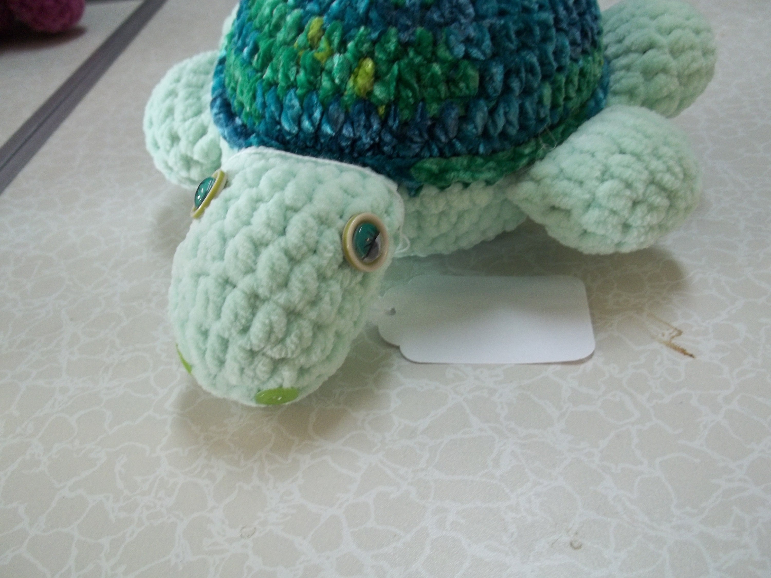 068 HAND CROCHET Small TURTLE Green Shell Light Green Head Button Nose ...