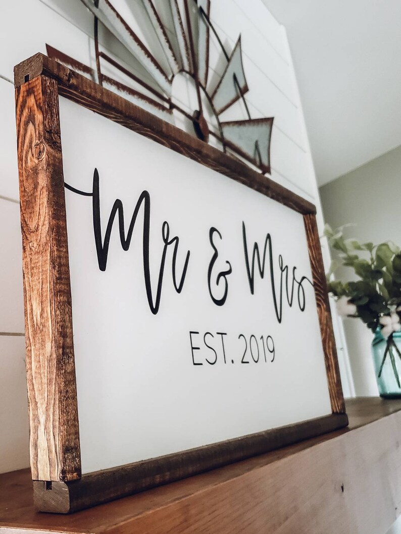 Mr and Mrs Sign Established Date Sign Wedding Gift Bridal - Etsy