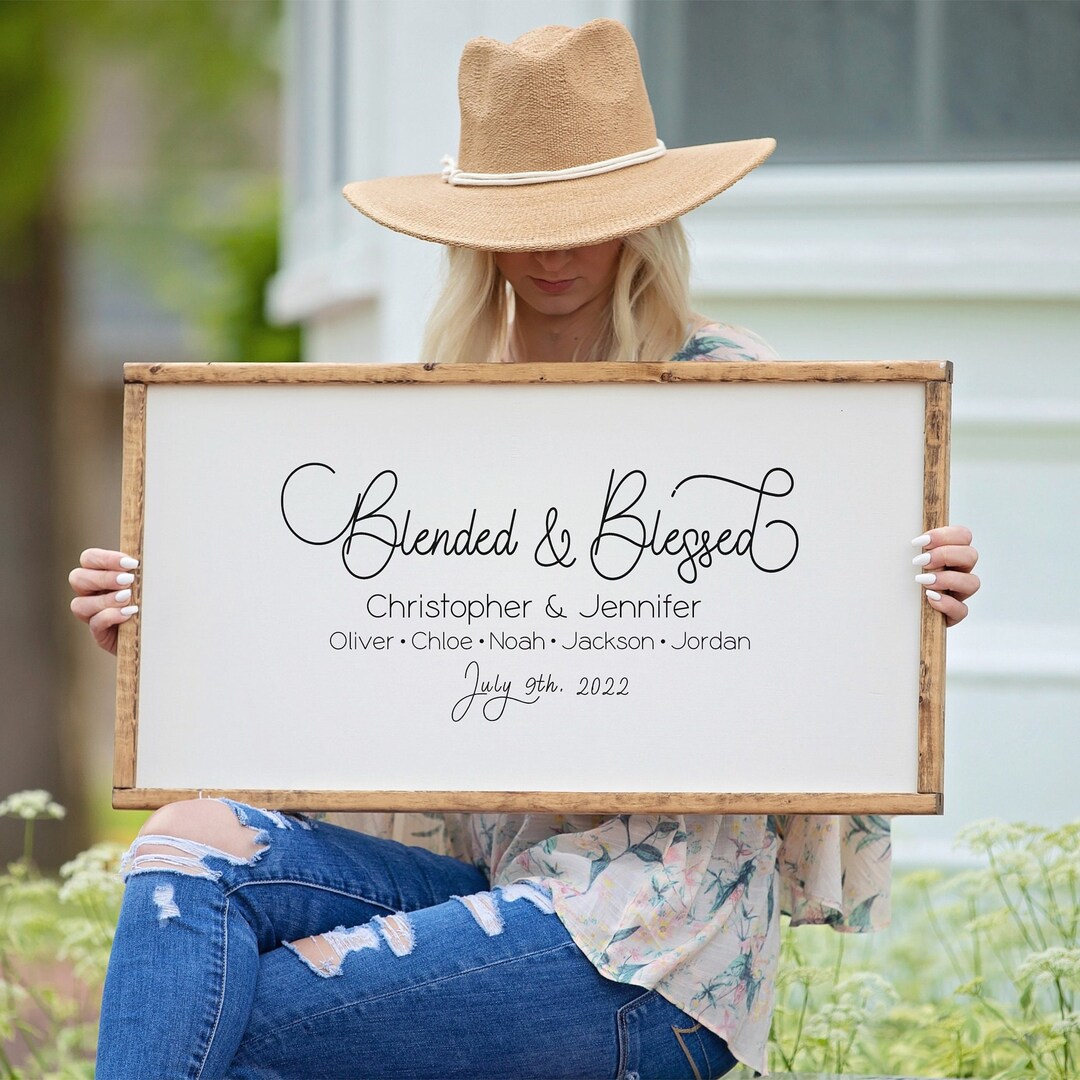 Blended and Blessed Wood Sign, Blended Family Name Sign, Wedding Gift ...