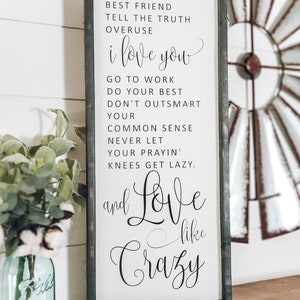 Love Like Crazy Sign, Framed Wood Sign, Bedroom Wall Art, Wedding Gift ...