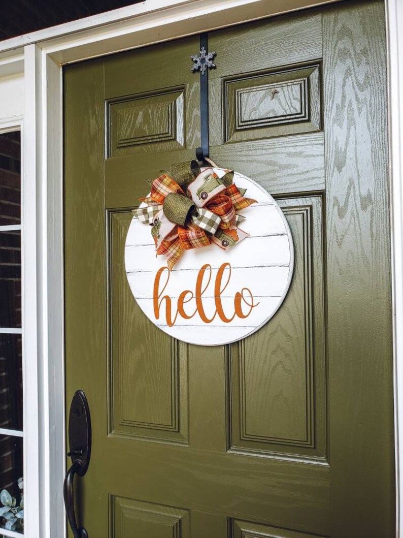 Round Door Hanger Fall Door Hanger Fall Door Wreath Hello - Etsy