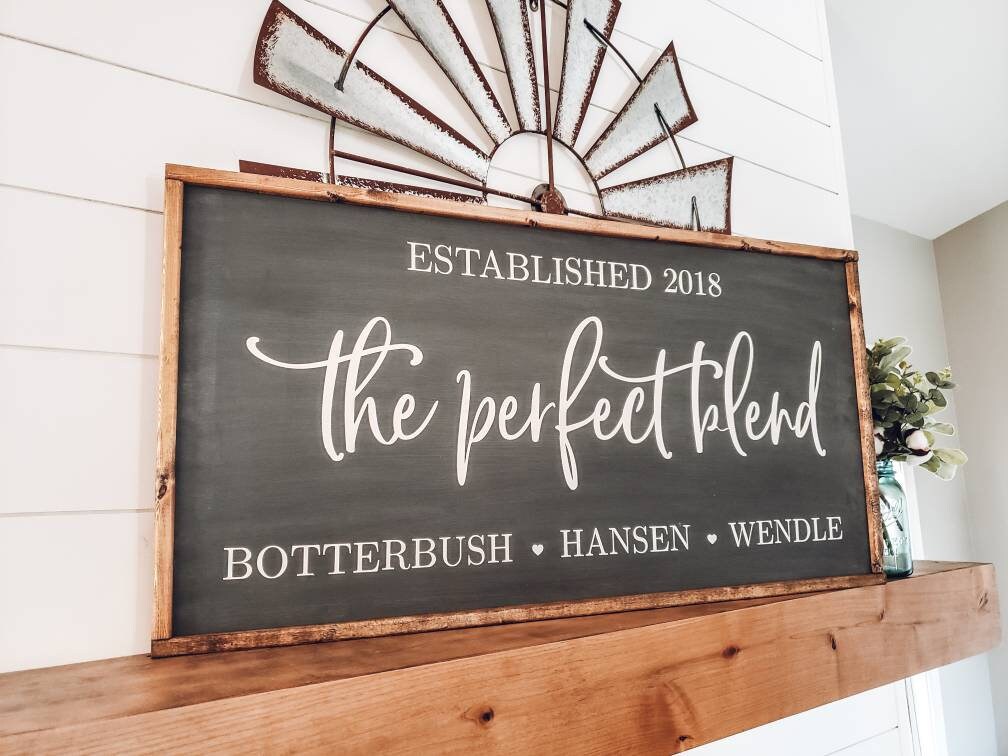 The Perfect Blend Sign Family Established Sign Personalized | Etsy