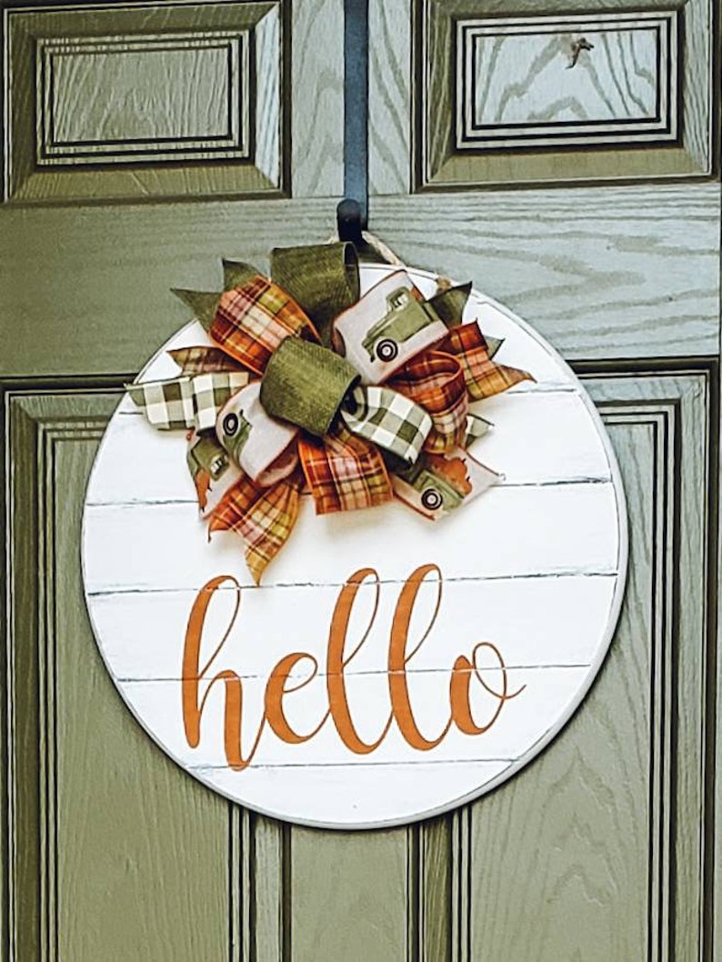 Round Door Hanger Fall Door Hanger Fall Door Wreath Hello - Etsy