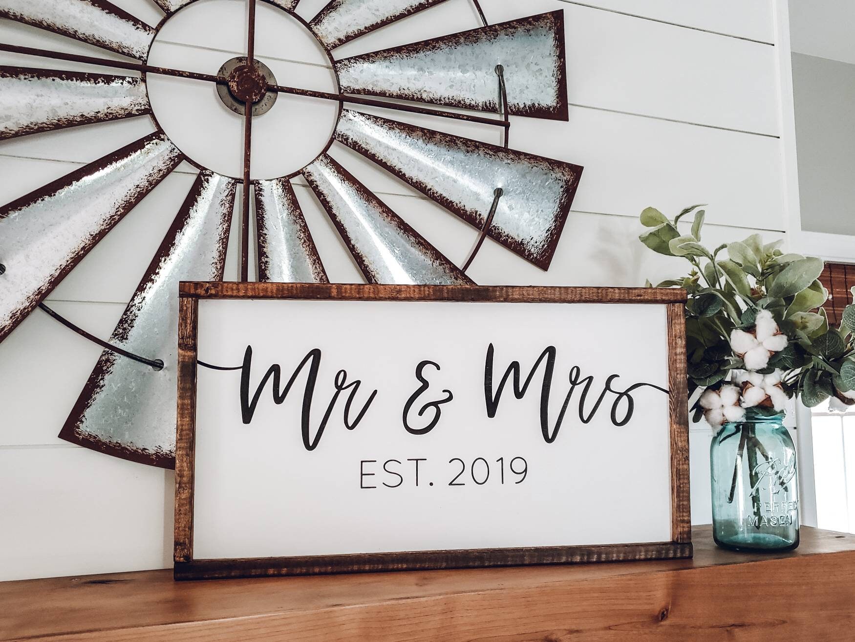 Mr and Mrs Sign Mr and Mrs Wood Sign Established Date Sign | Etsy
