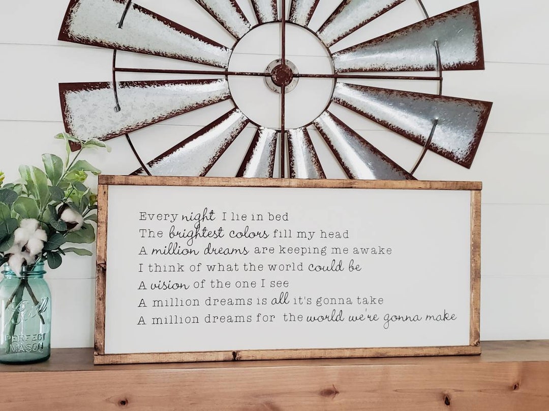 A Million Dreams Sign, the Greatest Showman Sign, Pink Lyrics, Wood ...