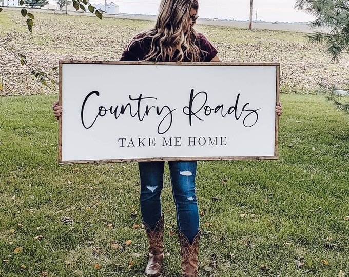 Country Roads Take Me Home Sign Framed Wood Sign Family Room - Etsy