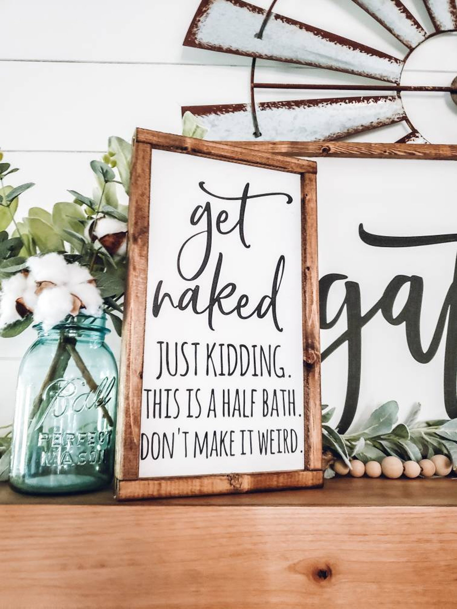 Get Naked Sign Half Bath Sign Wood Sign Bathroom Wall - Etsy