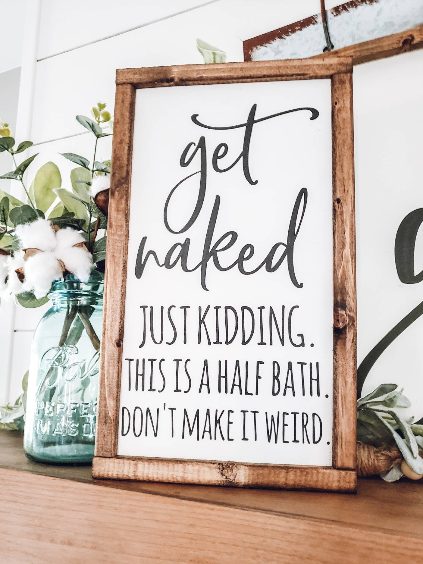 Get Naked Sign Half Bath Sign Wood Sign Bathroom Wall | Etsy
