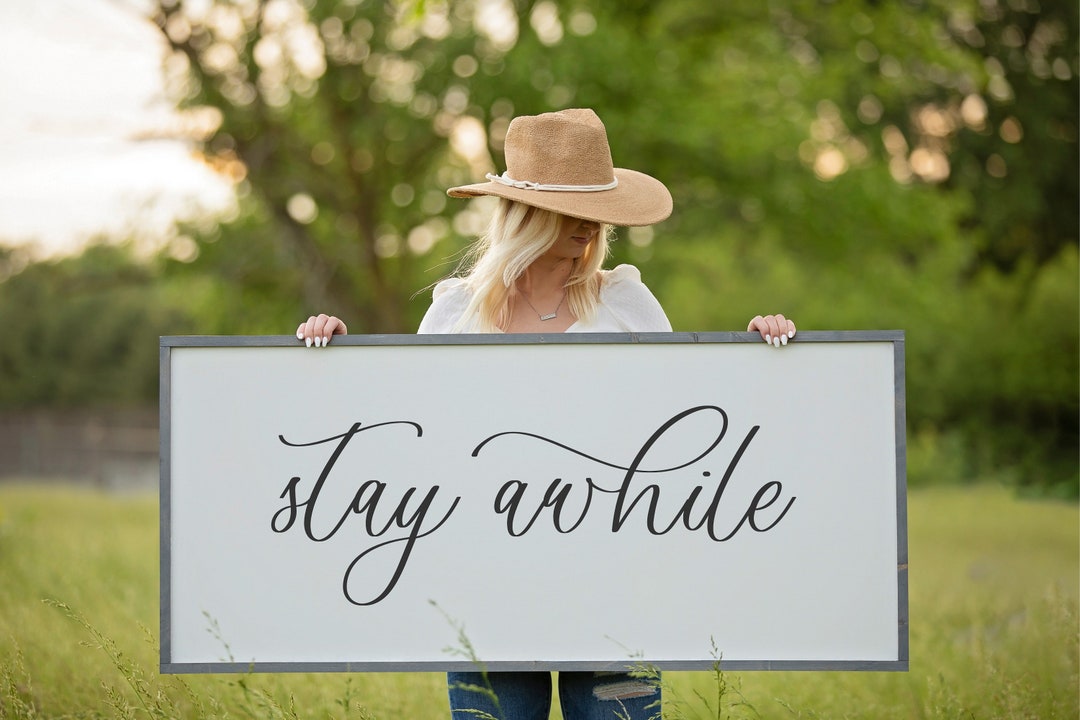 Stay Awhile Wood Sign, Entryway Sign, Living Room Wall Decor ...