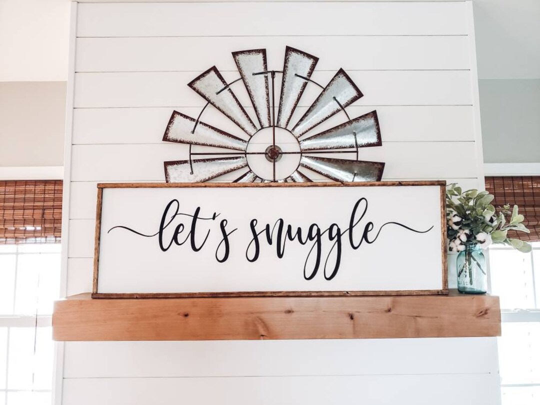 Let's Snuggle Sign, Above Bed Wall Decor, Master Bedroom Wall Art ...