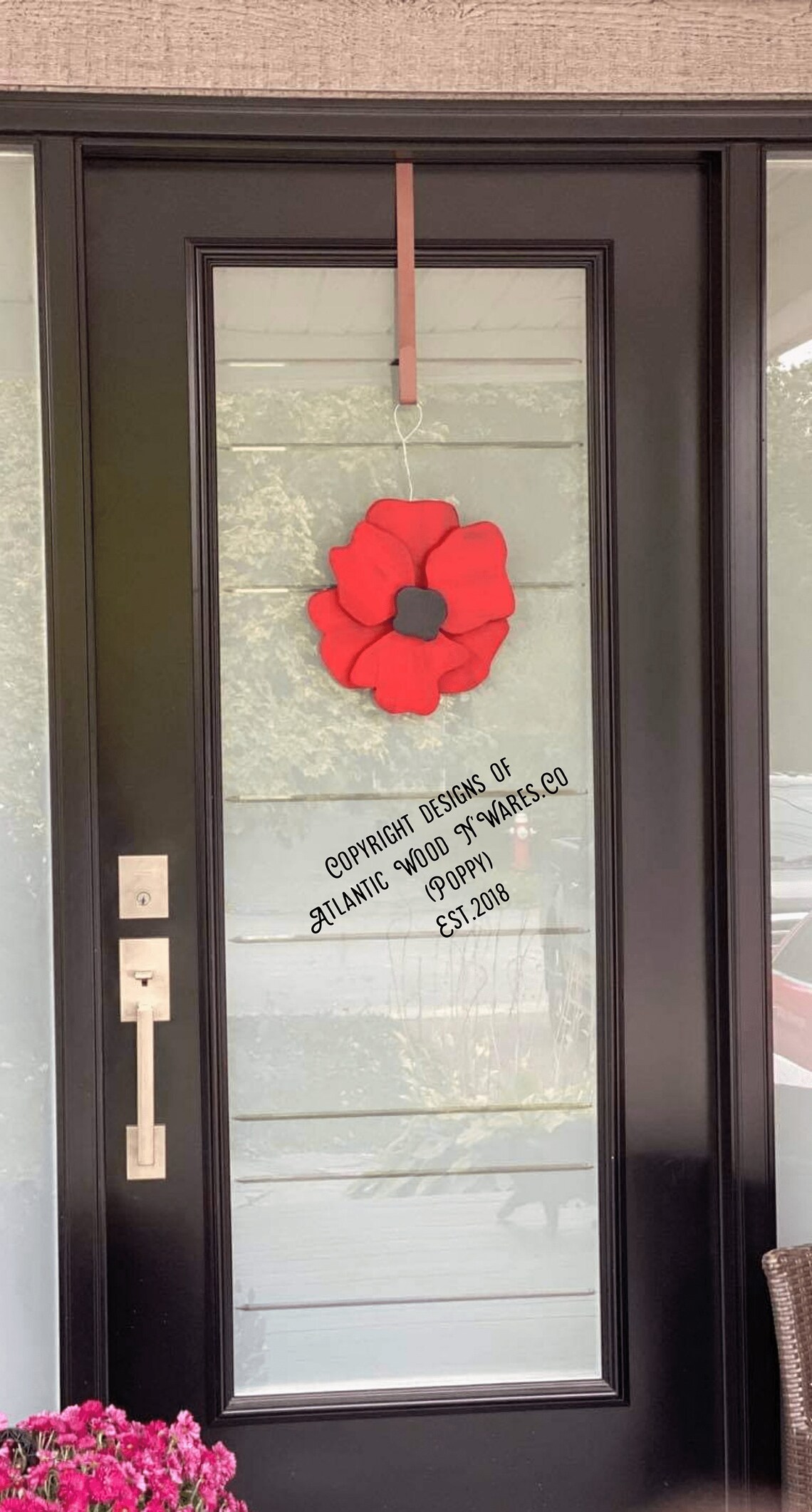 Handcrafted Wooden Flower Door Decor: Anemone Inspired Red Windflower ...