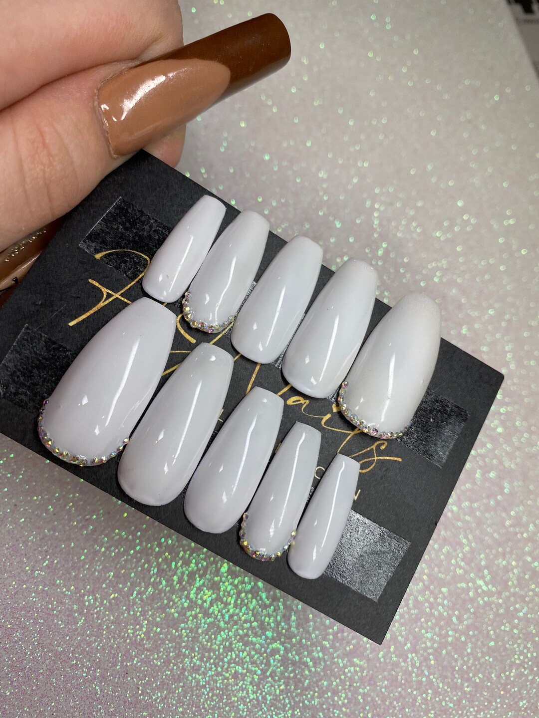 Long White Coffin Shaped Set of 20 Nails - Etsy
